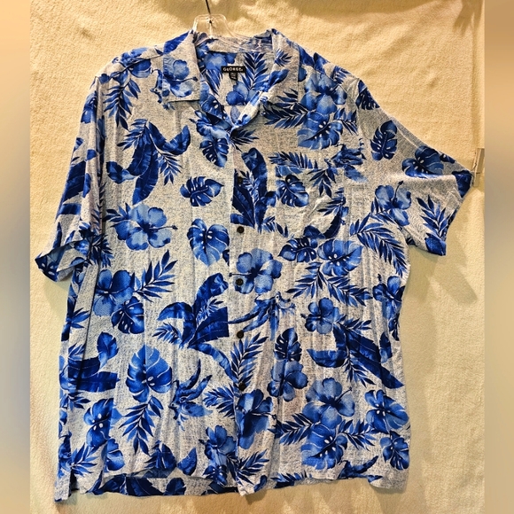George | Shirts | Mens 2xl George Blue And White Hawaiian Button Down ...